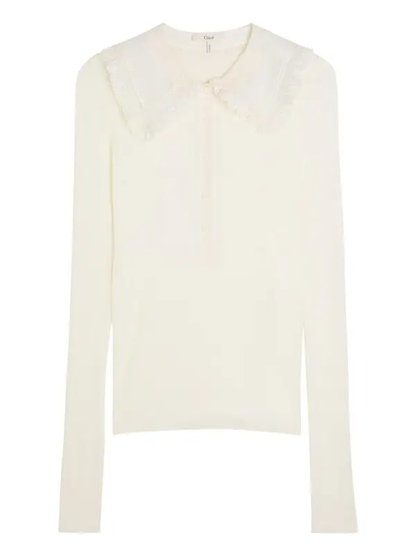 Chloé Ribbed Lace-trimmed Wool Top - Ivory