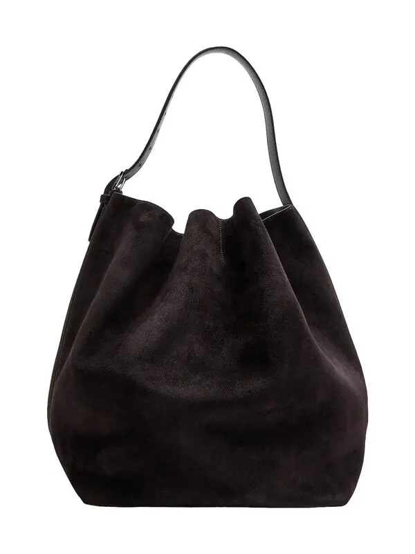 TOTEME Belted Suede Tote - Dark Brown