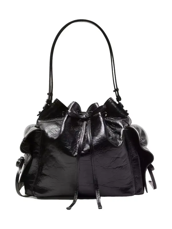 Acne Studios Drawstring Leather Shoulder Bag - Black
