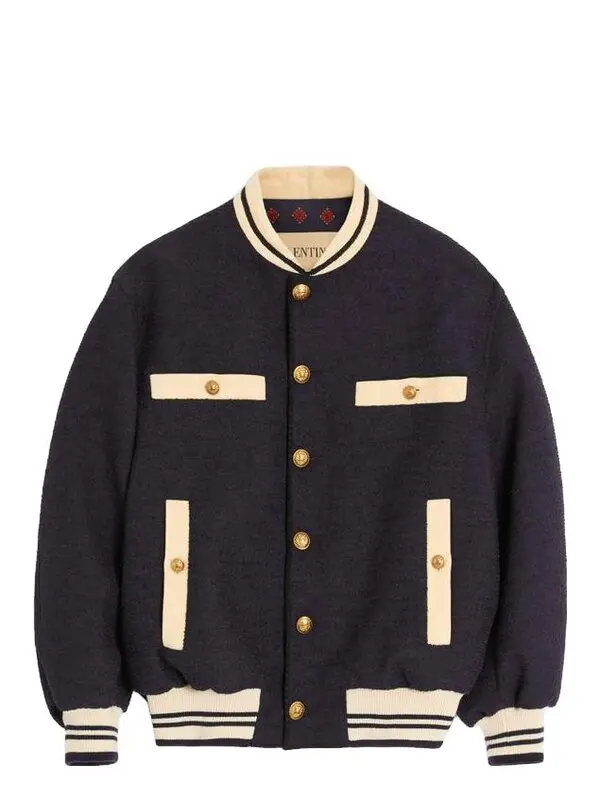 Valentino Garavani Cotton Tweed Bomber - Navy
