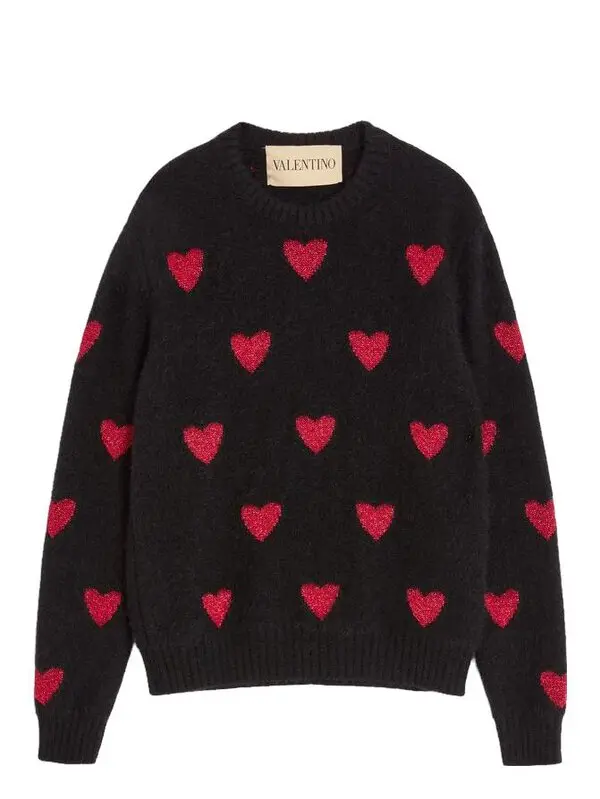 Valentino Garavani Mohair And Lurex Jumper With Heart Jacquard - Black/red