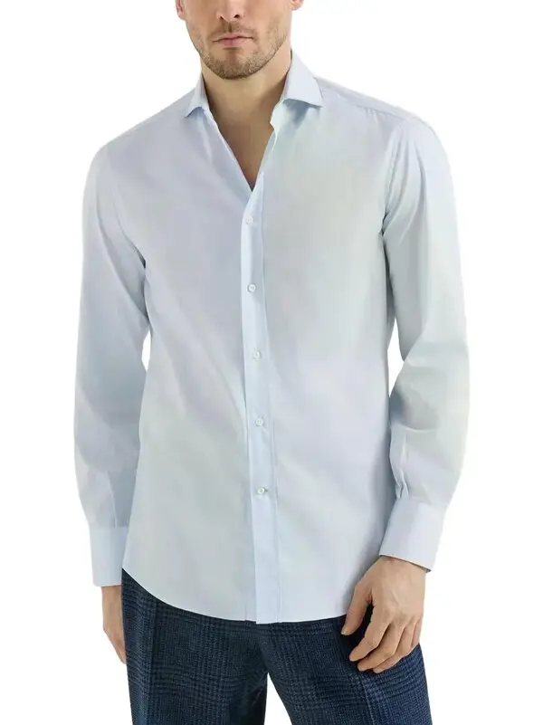 Brunello Cucinelli Twill Shirt With Spread Collar - Blue