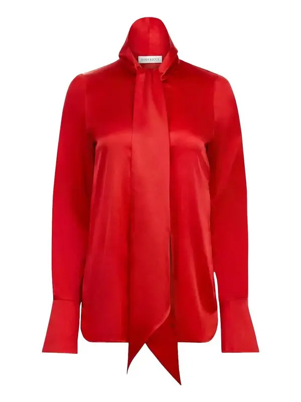 Nina Ricci Satin Tie-neck Shirt - Red