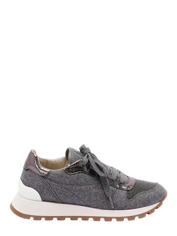 Brunello Cucinelli Textured Lace-up Sneakers - Grey