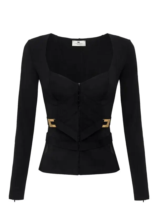 Elisabetta Franchi Corset Detail Long Sleeve Top - Black
