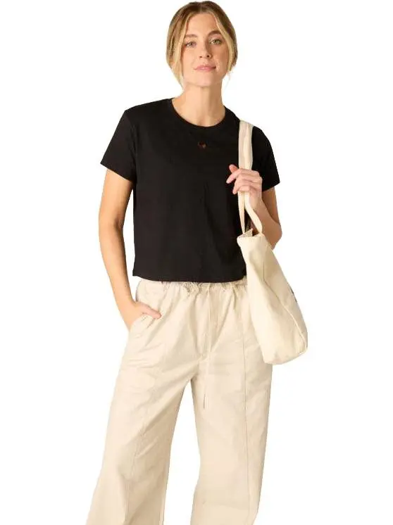 DAUGHTER LESSONS Embellished Cotton Spandex Blend Boxy Fit Cropped T-shirt - Black