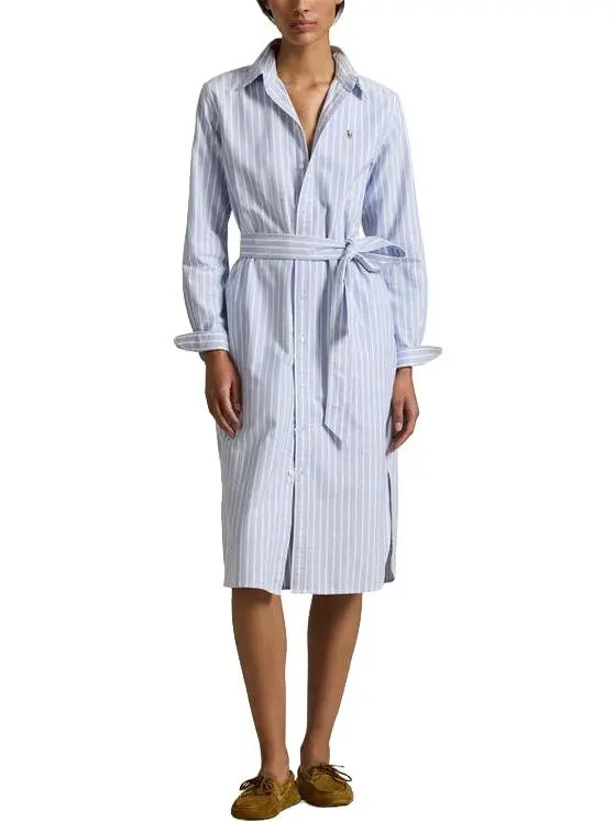 Polo Ralph Lauren Belted Long Sleeve Oxford Shirtdress - 1153 Harbor Island Blue/white