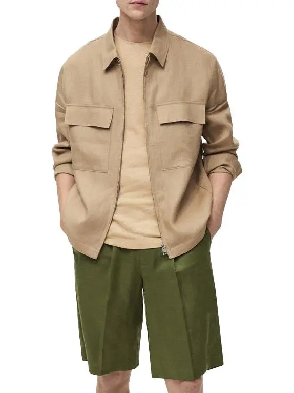 Mango Linen Zip-up Jacket With Pockets - Beige