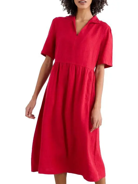 SEASALT CORNWALL Linen Midi Shirtdress - Scarlet