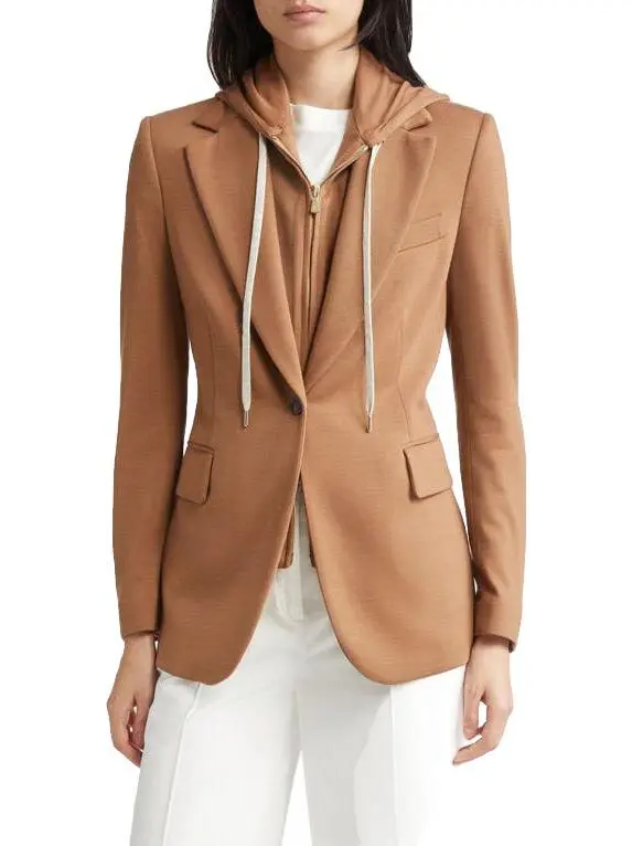 Eleventy Wool Blazer With Removable Hooded Bib - 157 Cognac