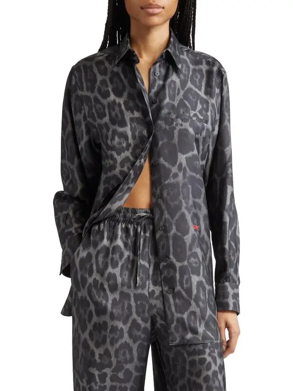 Stella McCartney Leopard Print Silk Shirt - Ash Grey