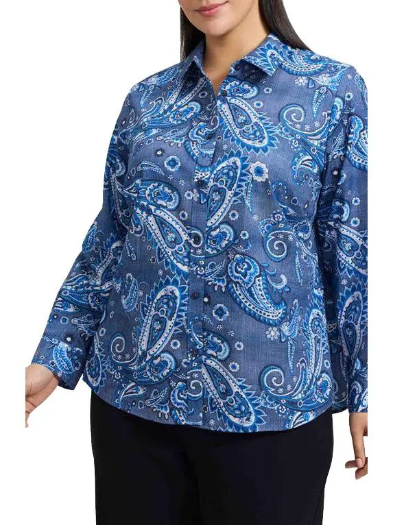 Foxcroft Hampton Paisley Print Button-up Shirt - Blue Multi