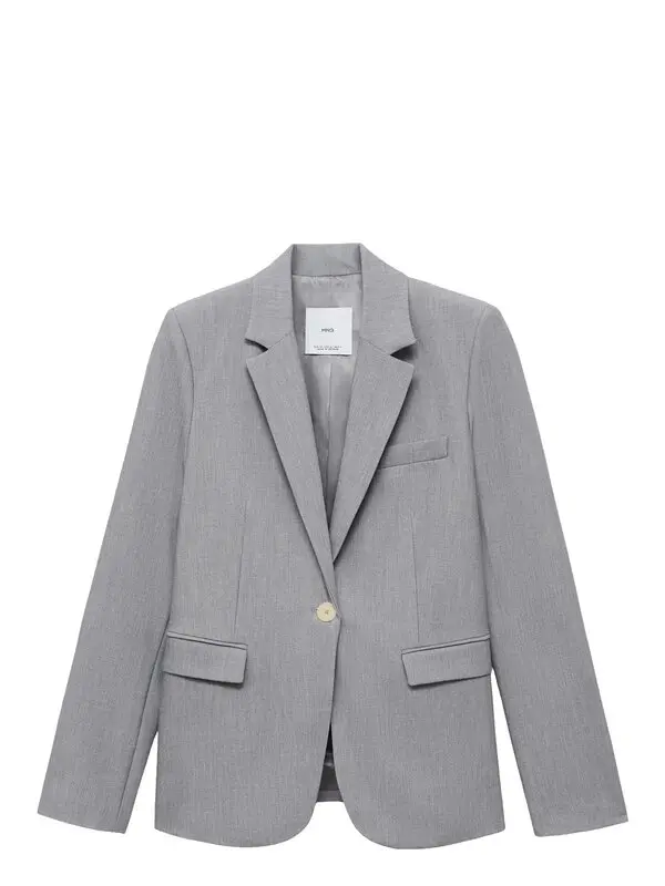 Mango Fitted Notched Lapel Blazer - Grey