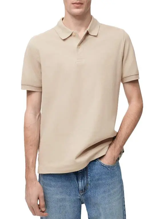 Mango Regular Fit Cotton Piqué Polo - Ecru