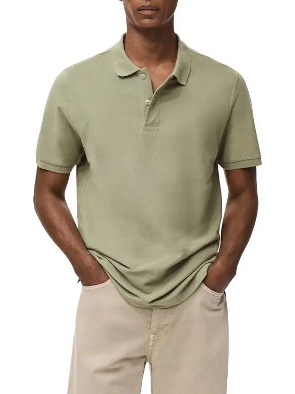 Mango Regular Fit Cotton Piqué Polo - Khaki Green