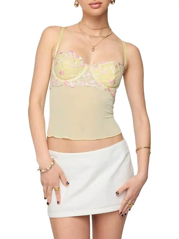 EDIKTED Embroidered Cutout Bustier Camisole - Yellow