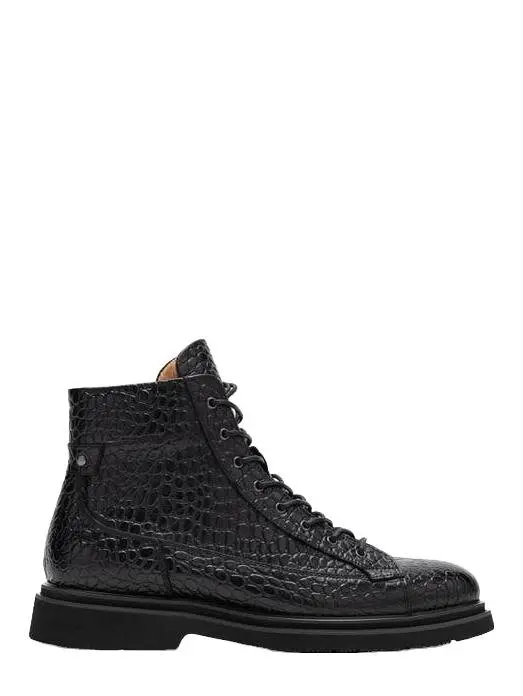 MARC NOLAN Aiden Croc-embossed Combat Boot - Black Croc Skin