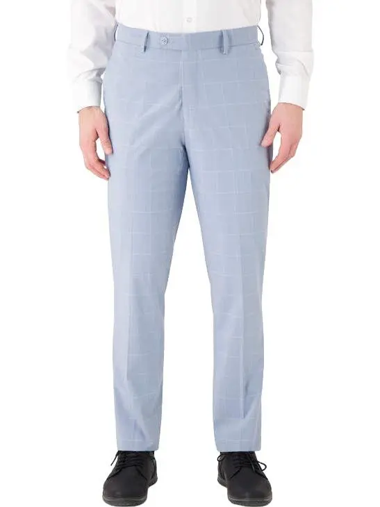 VICTOR EMMANUEL Vince Flat Front Windowpane Check Stretch Dress Pants - Light Blue