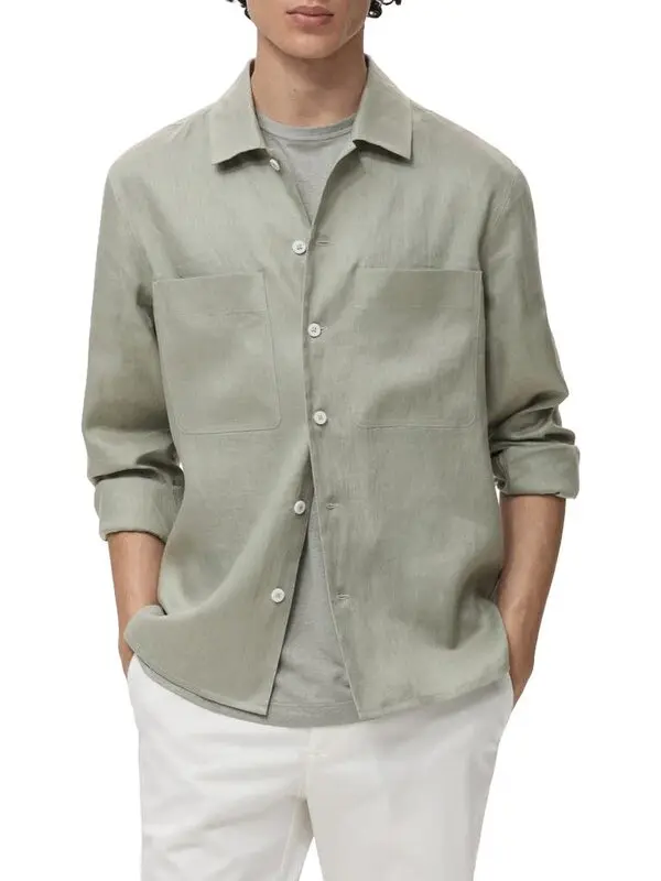 Mango Lightweight Linen Overshirt - Green