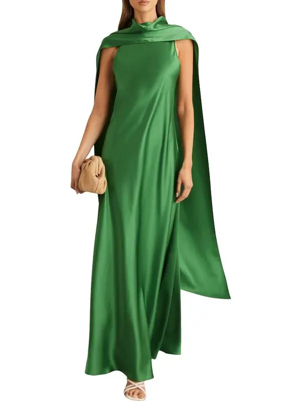 REISS Fae Scarf Detail Gown - Green