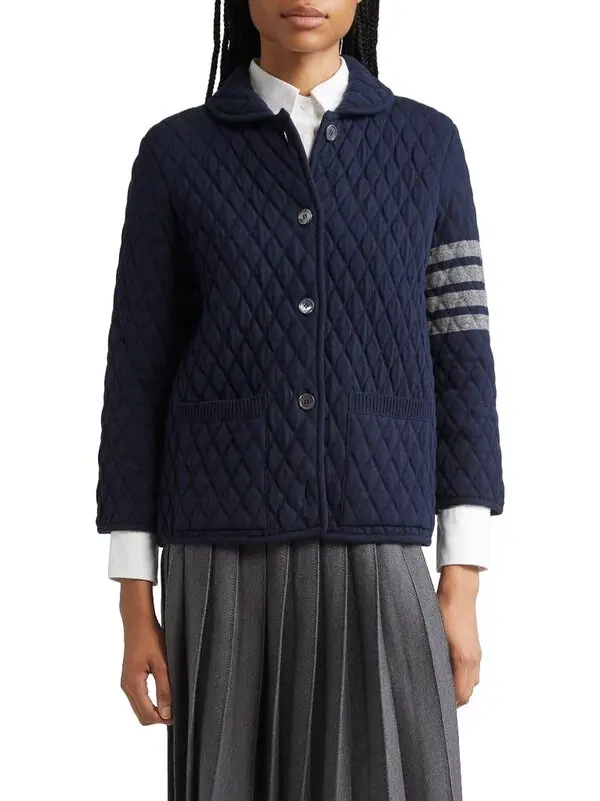 Thom Browne 4-bar Quilted Virgin Wool Blend Jacket - Navy