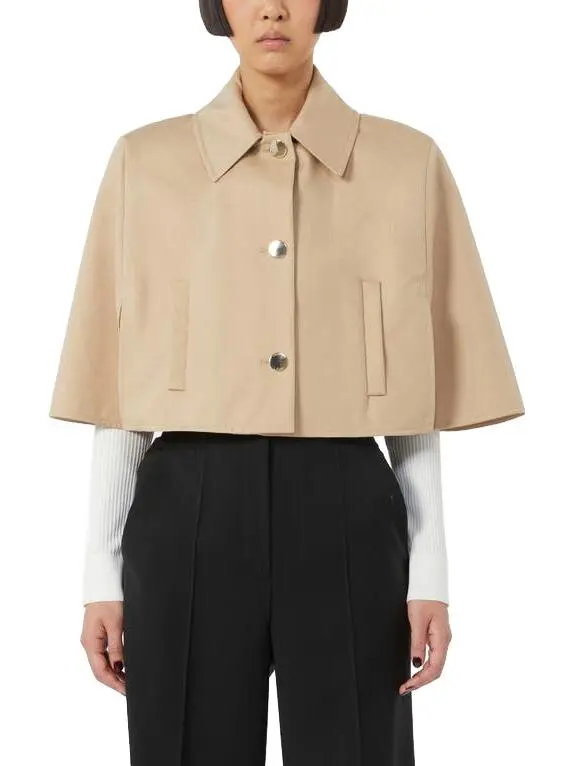 Max Mara Padre Water Repellent Cotton Gabardine Crop Cape - Sabbia