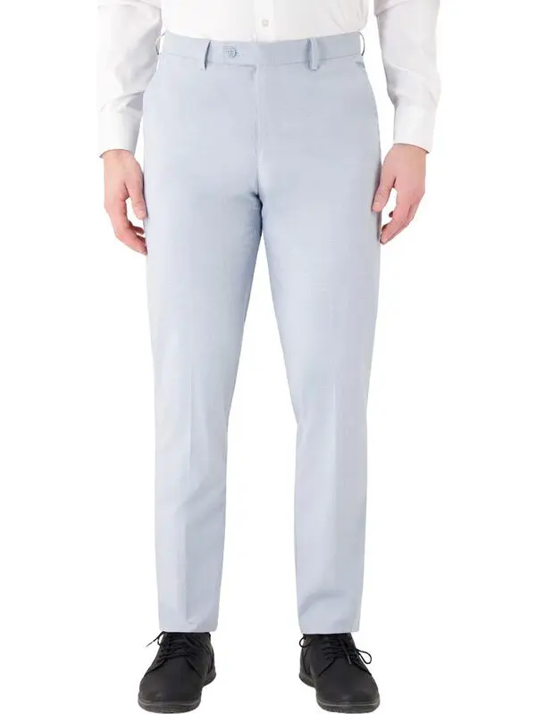 VICTOR EMMANUEL Flat Front Texture Stretch Dress Pants - 452 Light Blue