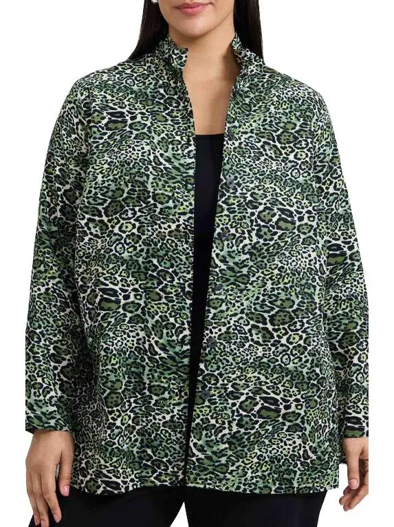 Foxcroft Carolina Leopard Print Button-up Shirt - Basil Green/ Multi