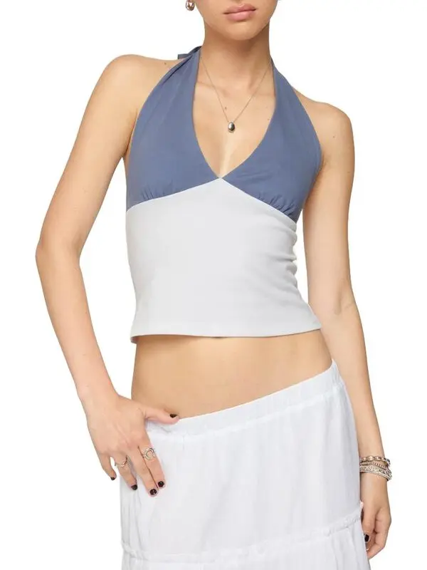 EDIKTED Color Block Halter Top - Blue-and-white