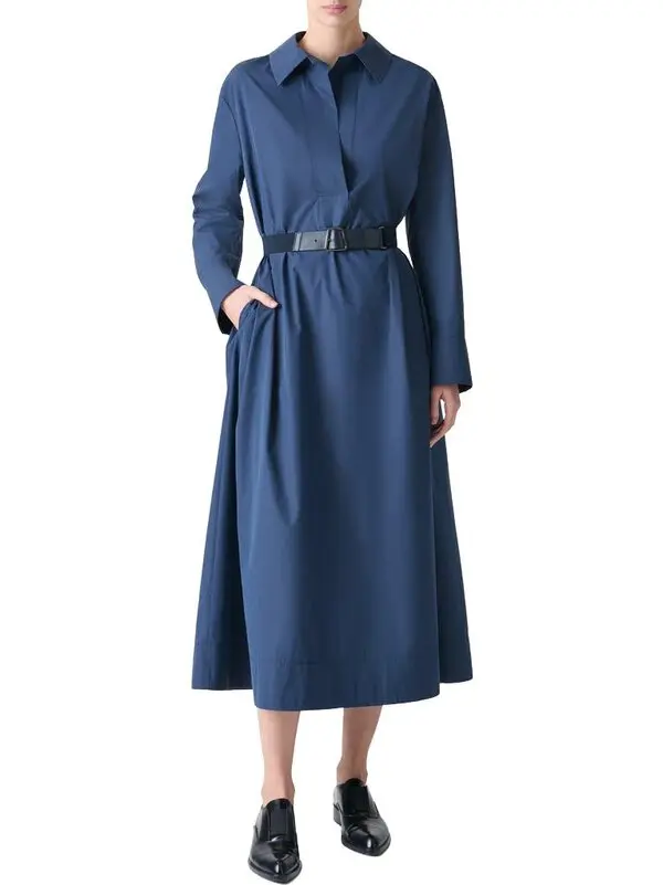 Akris Belted Cotton & Silk Midi Shirtdress - Denim Blue