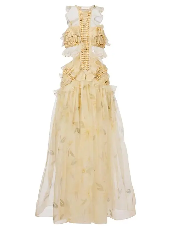 Zimmermann Balance Ruffled Silk Organza Maxi Dress - Yellow