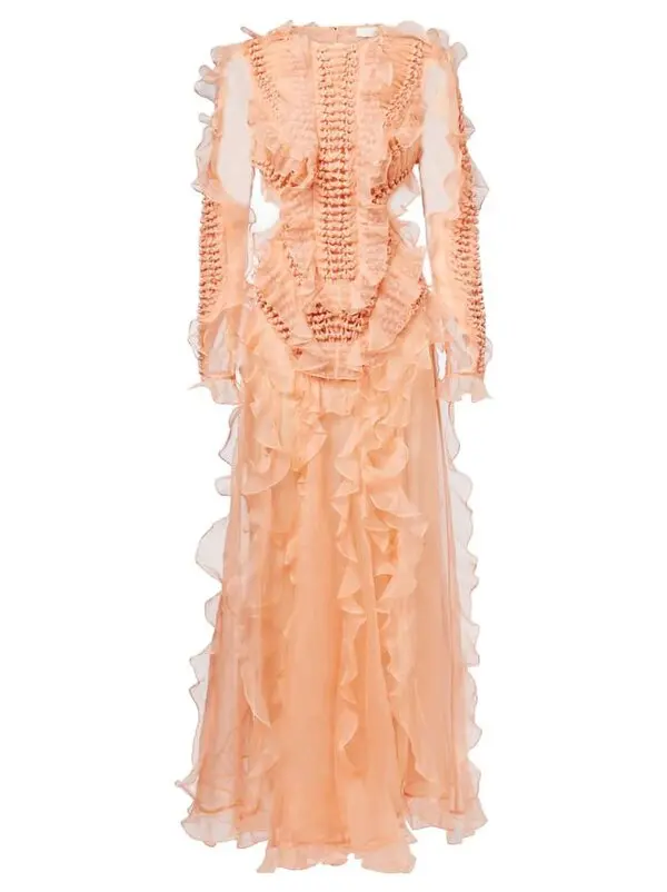 Zimmermann Balance Ruffled Silk Organza Maxi Dress - Orange