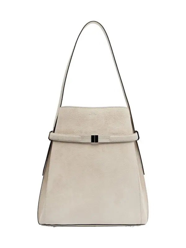 TOTEME Belted Medium Suede Bucket Bag - Beige