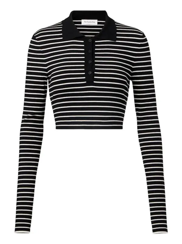 THE FRANKIE SHOP Giselle Striped Cropped Polo Shirt - Black