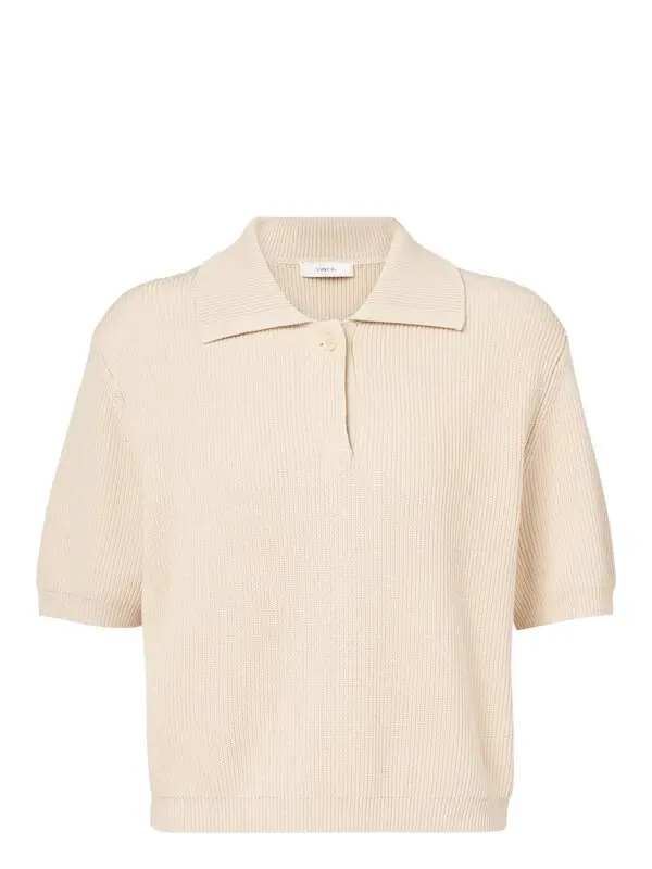 Vince Ribbed-knit Silk And Cotton Polo Shirt - Beige