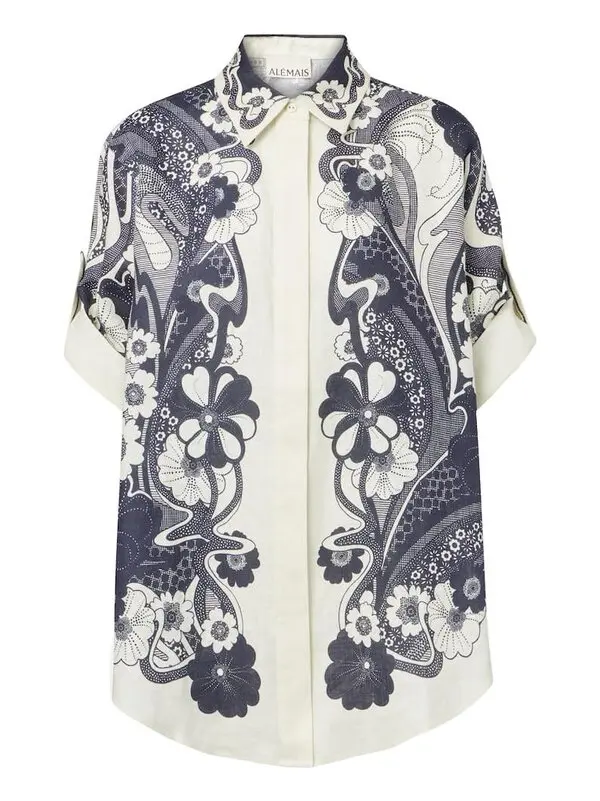 ALEMAIS Alémais Mickey Printed Linen Shirt - White