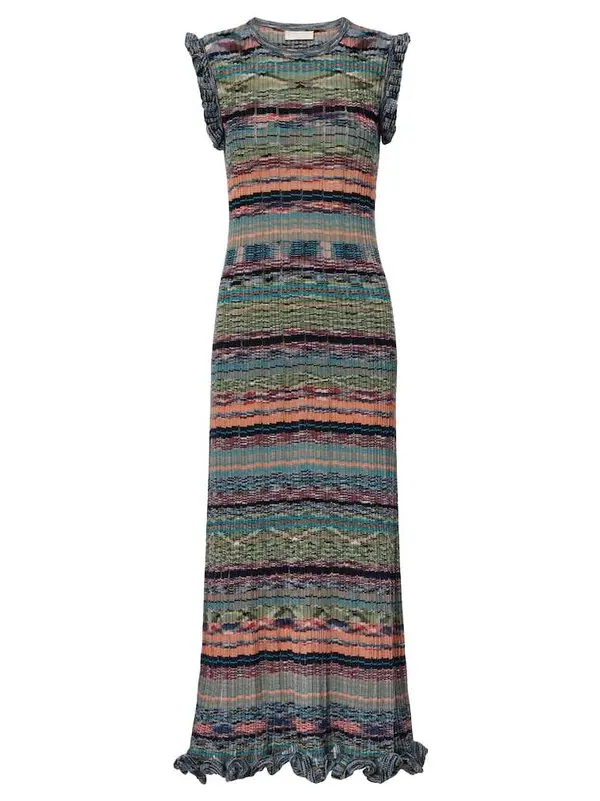 Ulla Johnson Ajak Ribbed-knit Midi Dress - Multicoloured