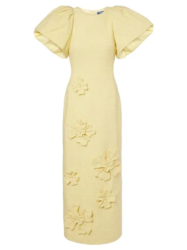 LEO LIN Lucinda Floral-appliqué Tweed Maxi Dress - Yellow