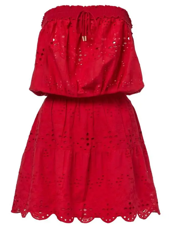 Melissa Odabash Collette Embroidered Cotton Mini Dress - Red