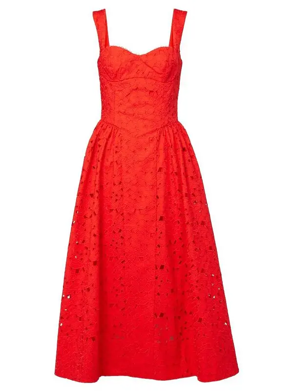 Rebecca Vallance Blaire Cotton Guipure Lace Midi Dress - Red