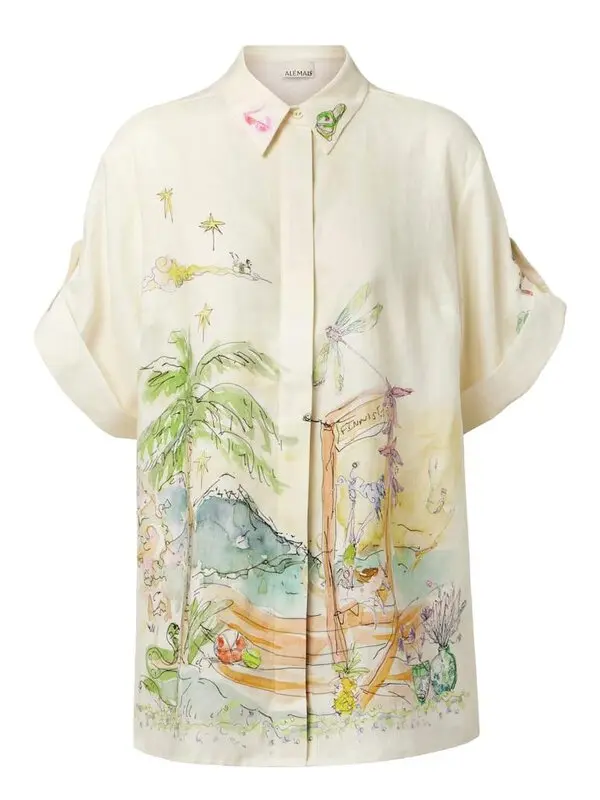 ALEMAIS Anouk Printed Linen Shirt - White