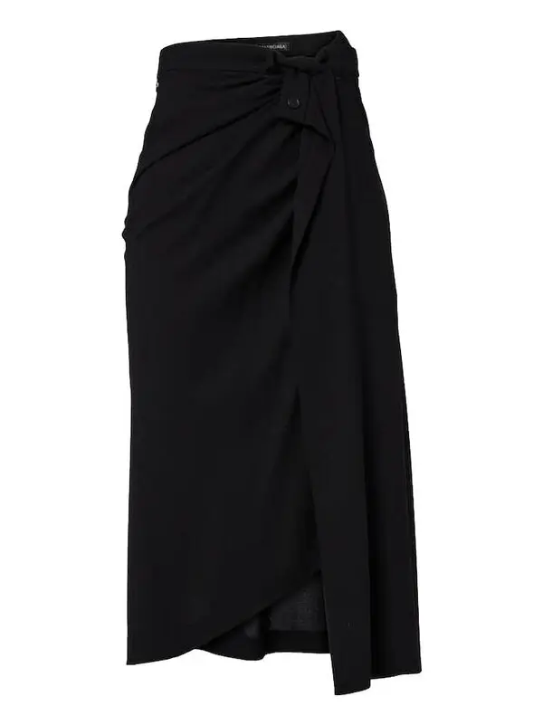 Balenciaga Draped Gathered Crêpe Midi Skirt - Black