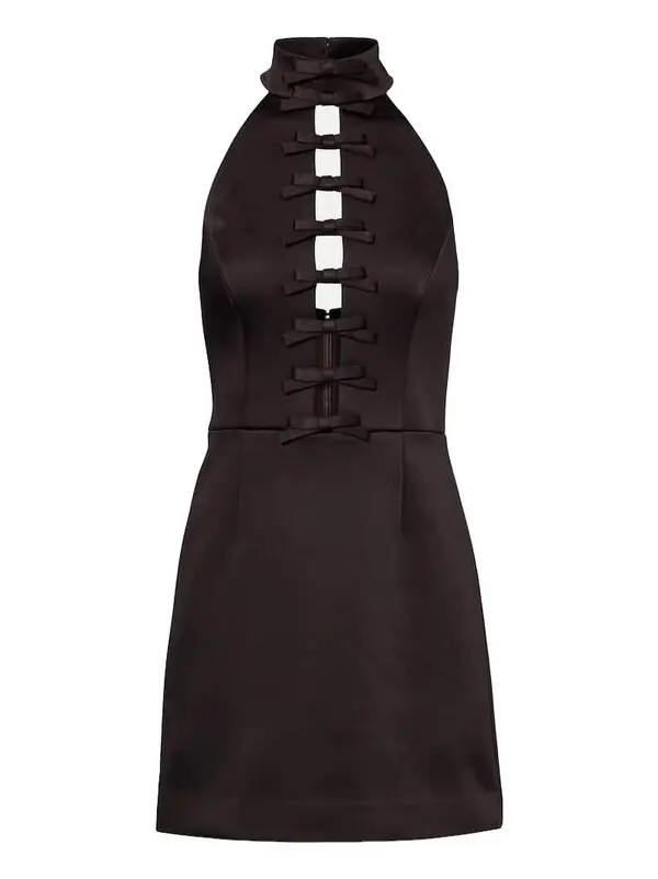 Rebecca Vallance Bow-detail Cutout Halterneck Minidress - Brown