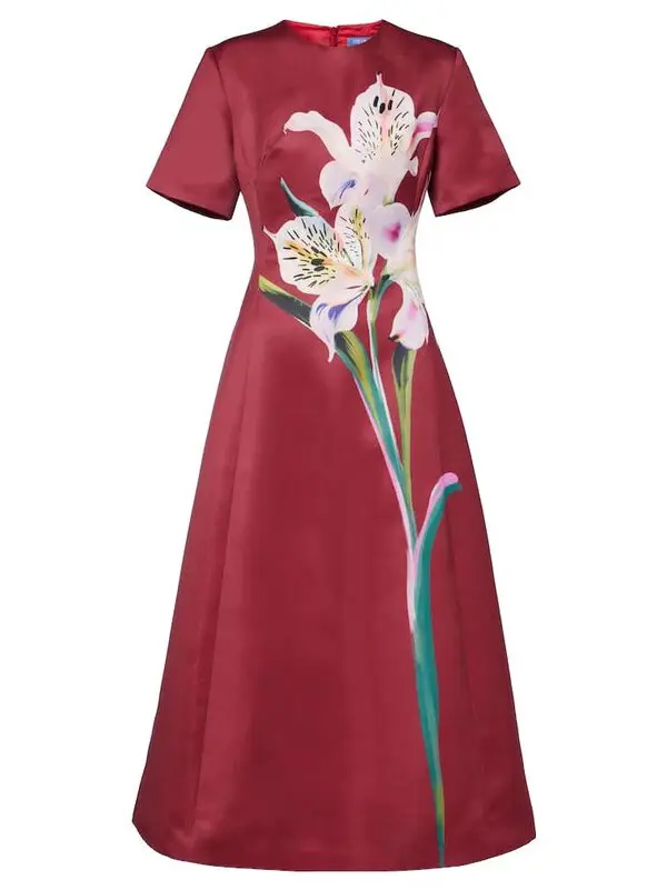 LEO LIN Floral Print Midi Dress - Burgundy