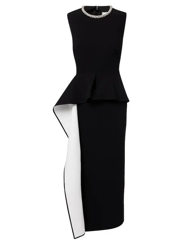 Roland Mouret Embellished Peplum Satin Crêpe Midi Dress - Black
