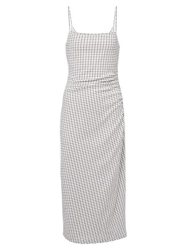 Vince Checked Ruched Midi Dress - White