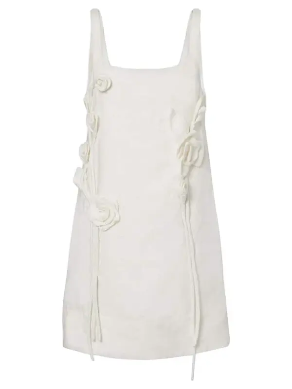 Farm Rio Floral-appliqué Linen Minidress - White