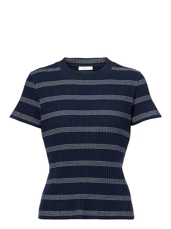 Vince Ribbed-knit Striped Cotton-blend T-shirt - Blue