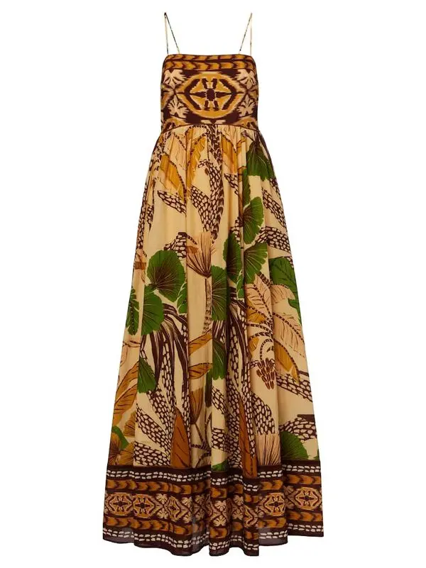 Farm Rio Foliage Sketch Cotton-blend Maxi Dress - Multicoloured
