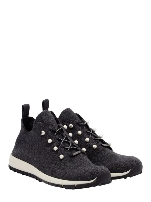 JIMMY CHOO Veles Embellished Cashmere Sneakers - Black
